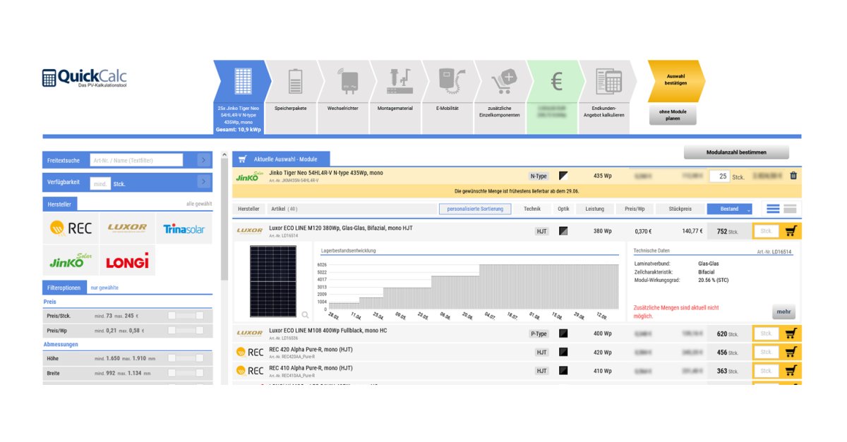QuickCalc 3.0 – zeitgemäße Einkaufsplanung für PV-Systeme